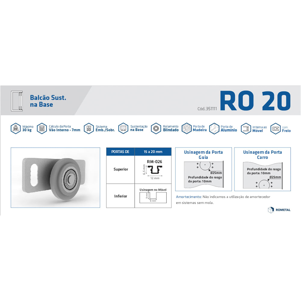 Sistema Deslizante RO 20 (30 Kg) Embutido/Sobreposto para 01 Porta ...
